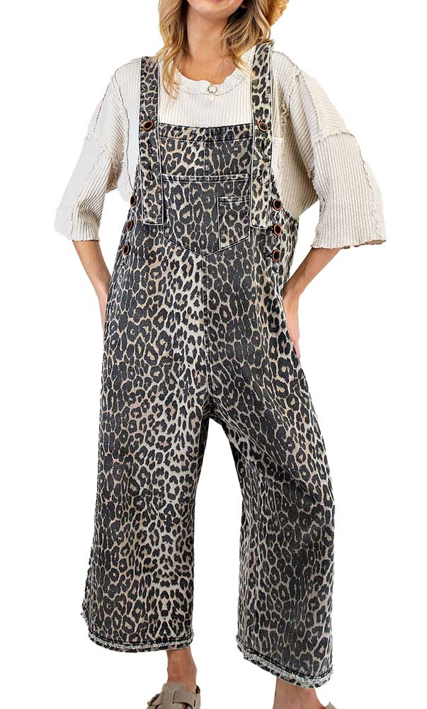 Easel Washed Animal Print Twill Overalls – Houser Shoes